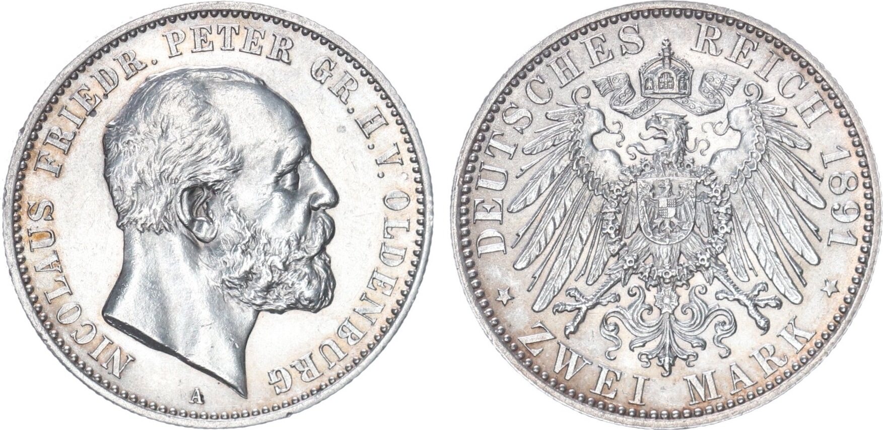 Oldenburg 2 Mark 1891 Nicolaus Friedrich Peter 1853-1900 vz-st | MA-Shops