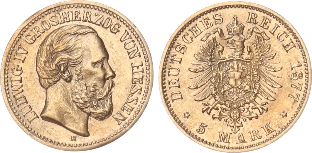 Hessen 5 Mark 1877 Großherzog Ludwig IV. 1877-1892 vz+ | MA-Shops