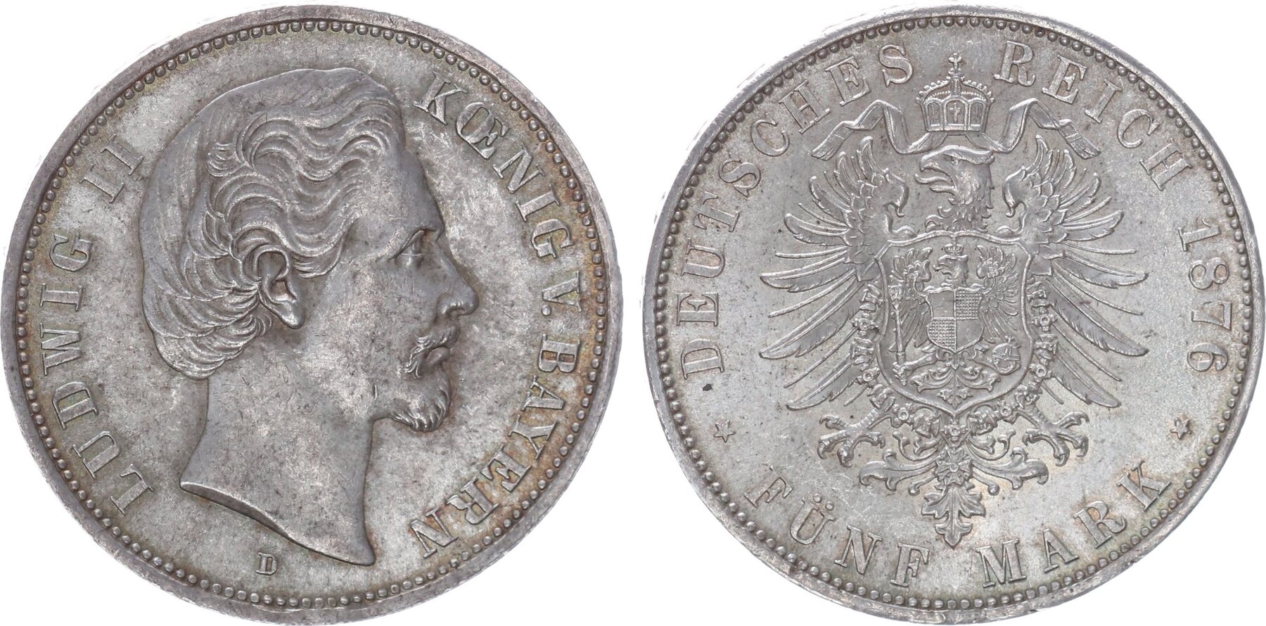 Bayern 5 Mark 1876 Ludwig II. 1864-1886 vz+ mit schöner Patina | MA-Shops