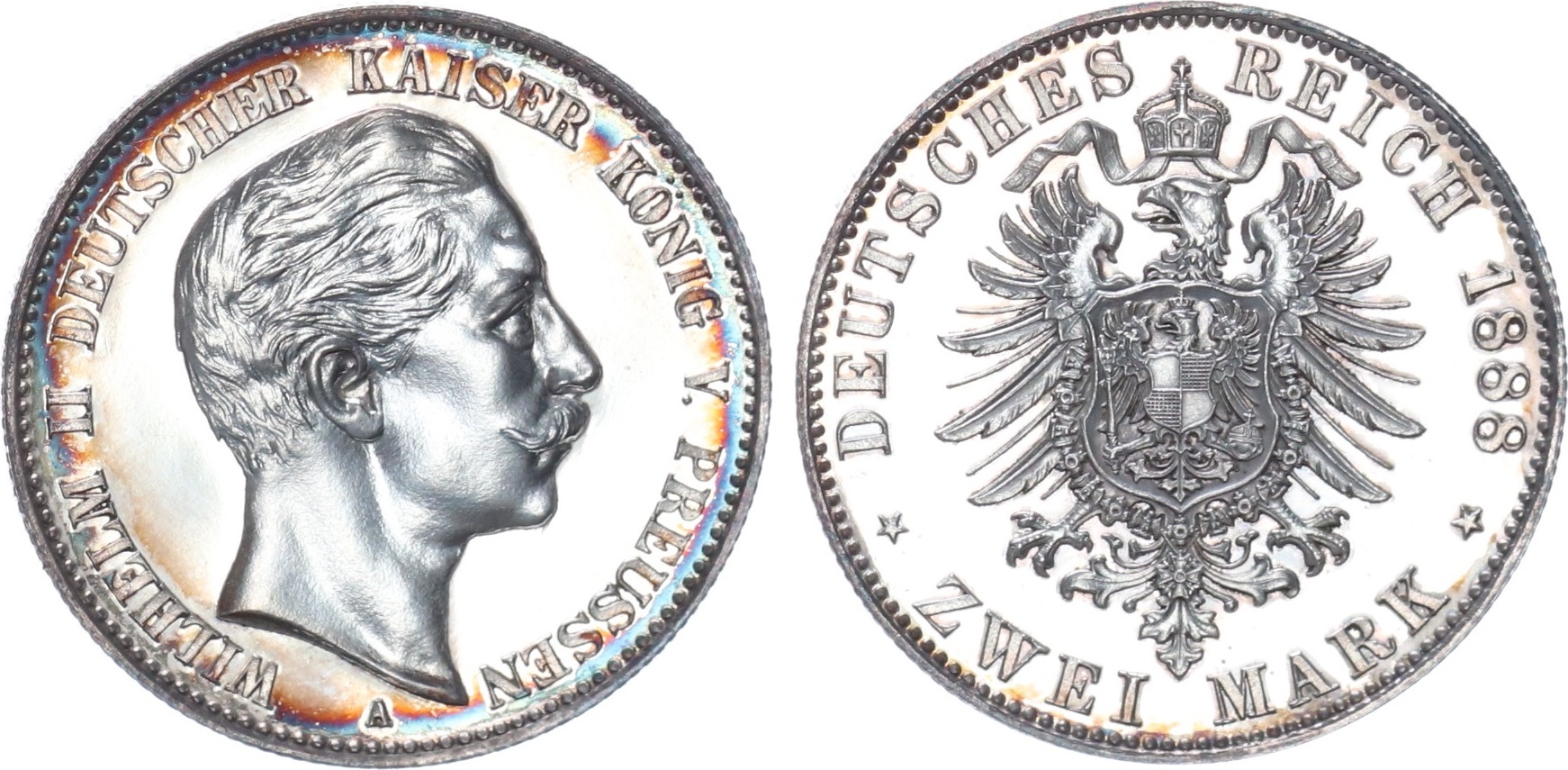 Preußen 2 Mark 1888 Kaiser Wilhelm II. 1888-1918 Prachtexemplar, PP mit leichter Patina | MA-Shops