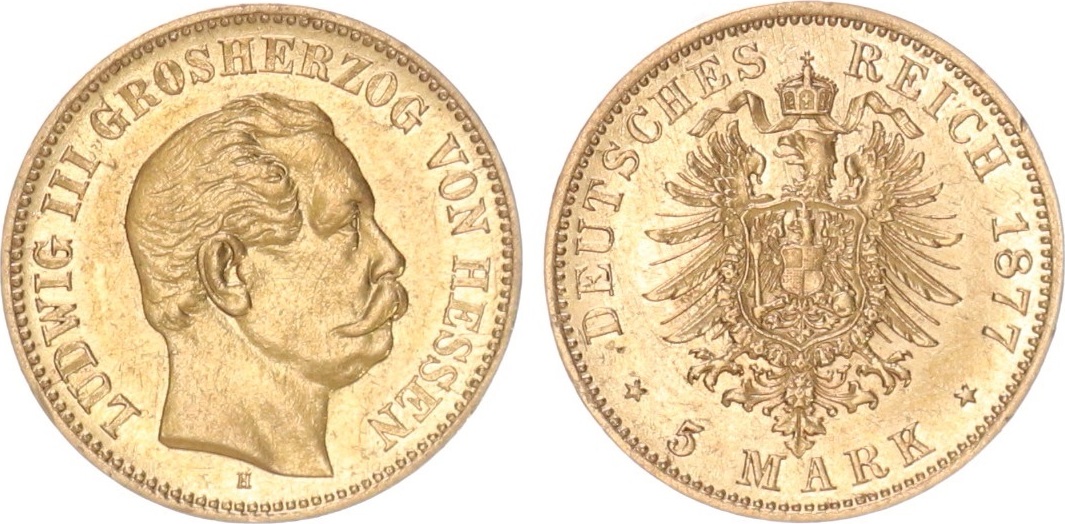 Hessen 5 Mark 1877 Ludwig III. 1848-1877 vz-st | MA-Shops