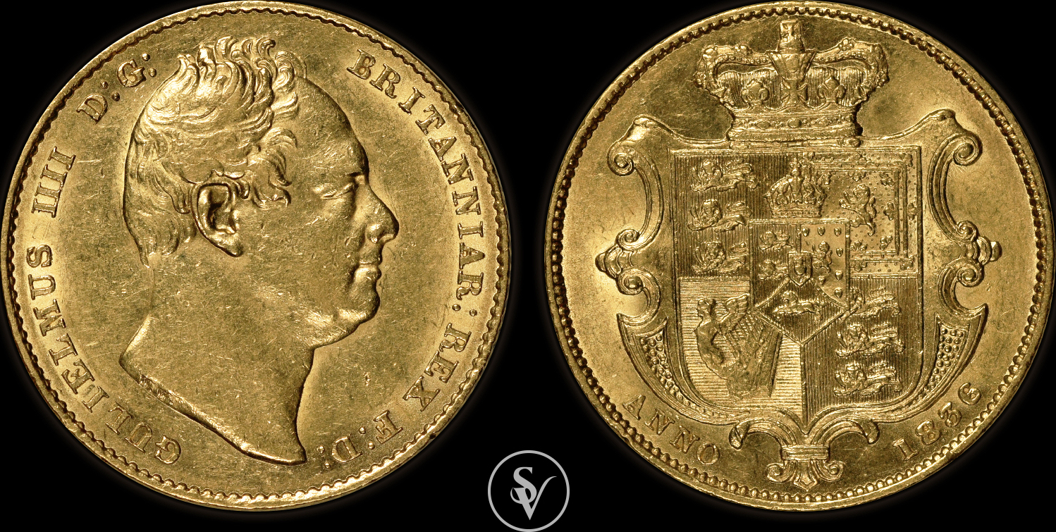 Great Britain 1 sovereign 1836 William IV shield AU58 NGC | MA-Shops