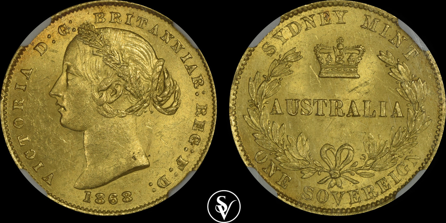 AUSTRALIA 1 sovereign 1868 Victoria Sydney NGC MS 62 | MA-Shops