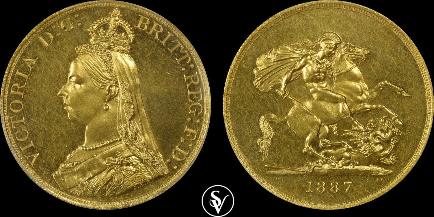 Great Britain 5 pounds 1887 Victoria Jubilee head PCGS MS63 | MA-Shops