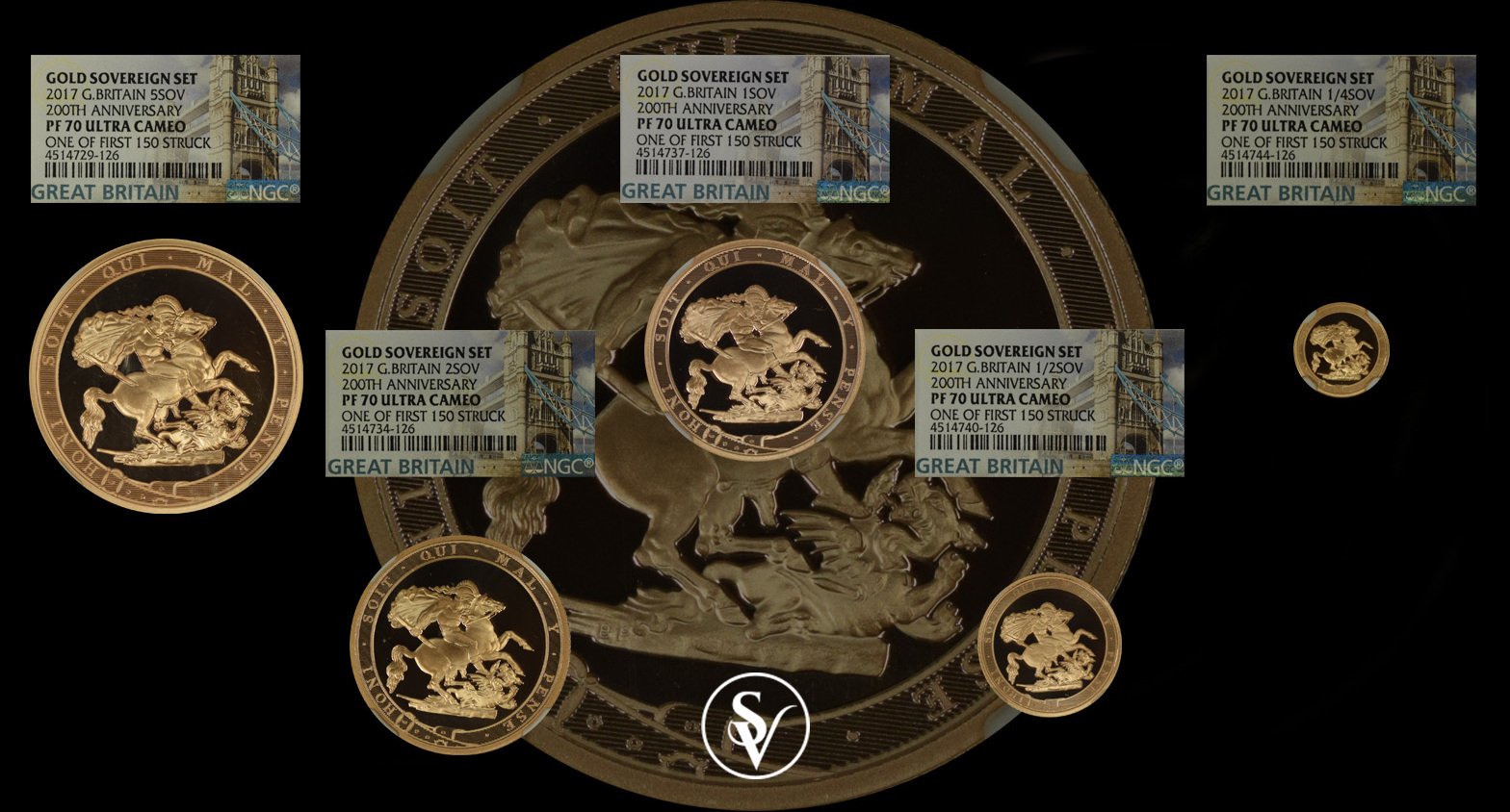 Great Britain 5 coin set 2017 200th Anniversary Sovereign Proof PF70 ...