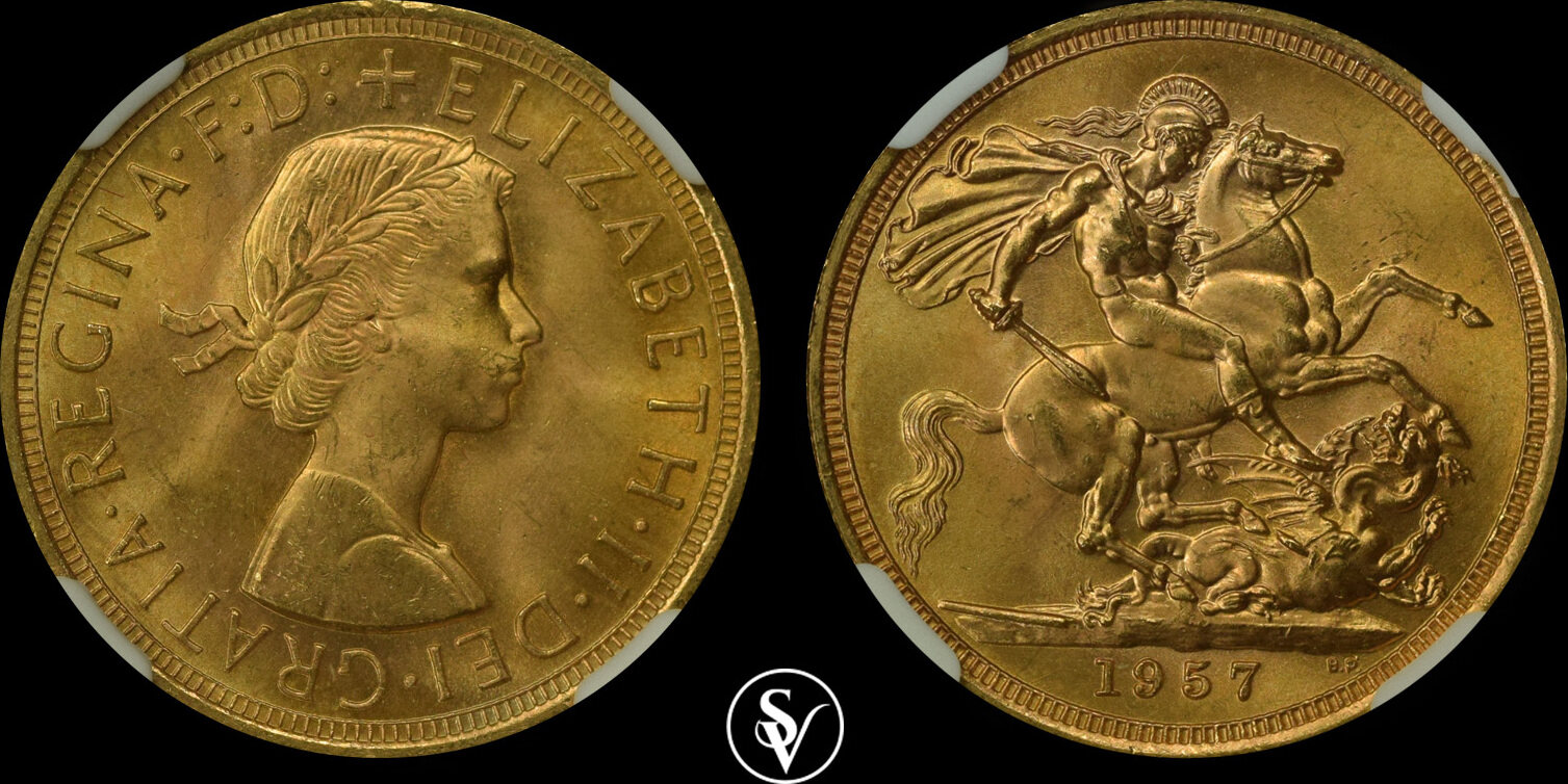 G.BRITAIN 1 sovereign 1957 Elizabeth II NGC MS 64+ | MA-Shops