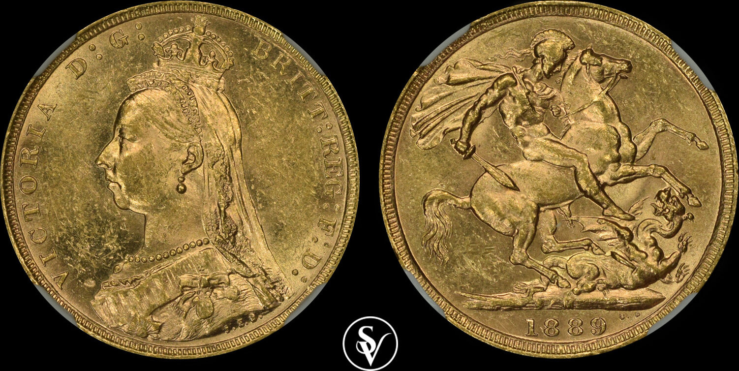 AUSTRALIA 1 sovereign 1889 M Victoria Jubilee head NGC MS 61 | MA-Shops