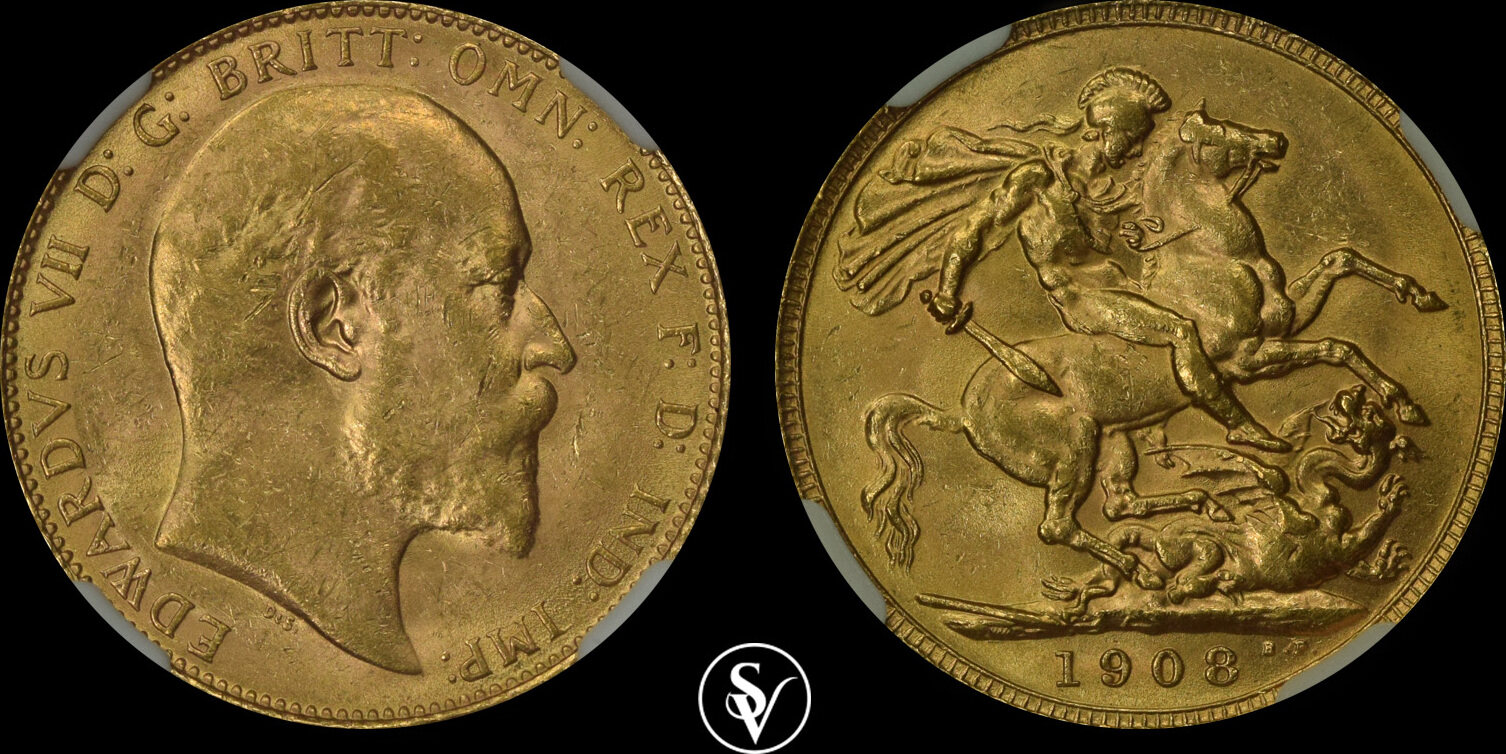G.BRITAIN 1 sovereign 1908 Edward VII NGC MS 62+ | MA-Shops