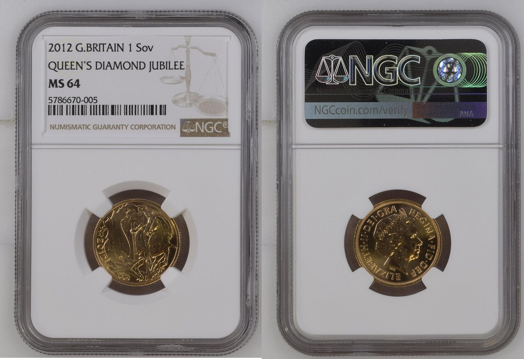 G.BRITAIN 1SOV 2012 Diamond Jubilee NGC MS 64 | MA-Shops