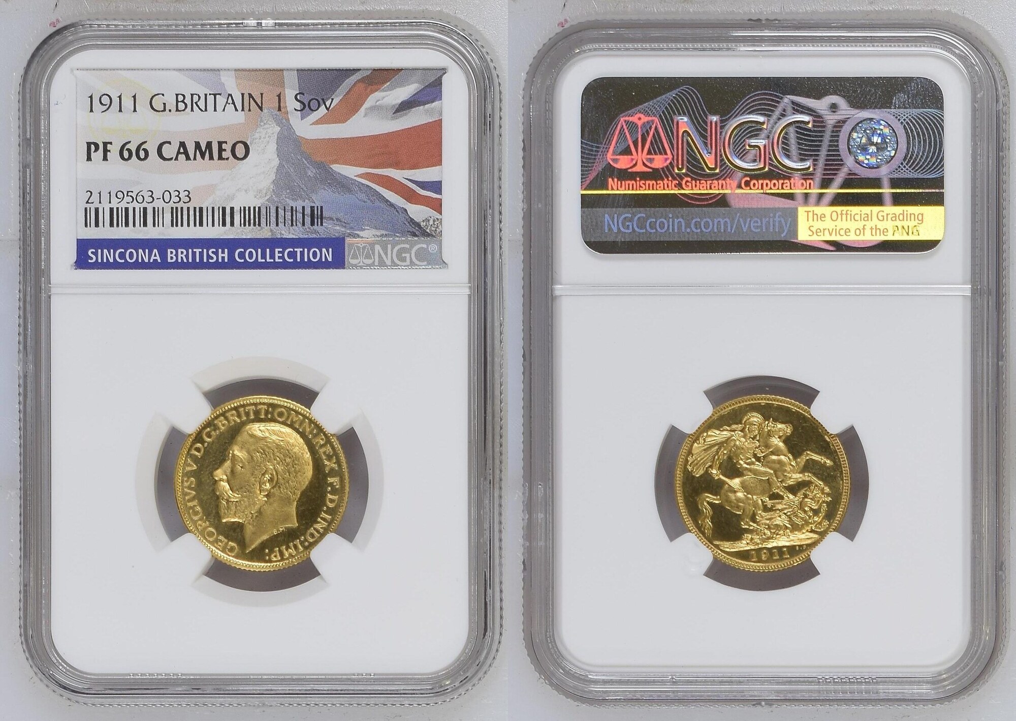 G.BRITAIN 1 sovereign 1911 George V proof NGC PF 66 CAMEO | MA-Shops