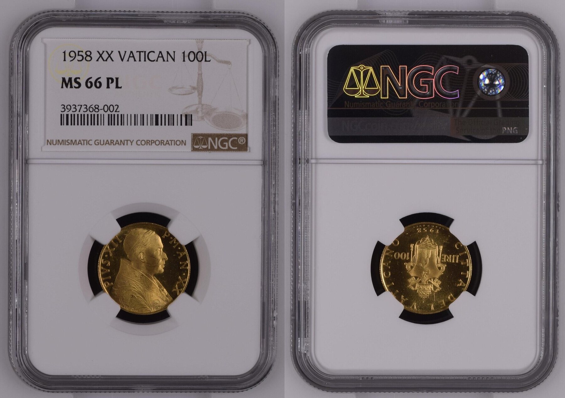 VATICAN 100 Lire 1958 XX Pivs XII NGC MS 66 PL | MA-Shops