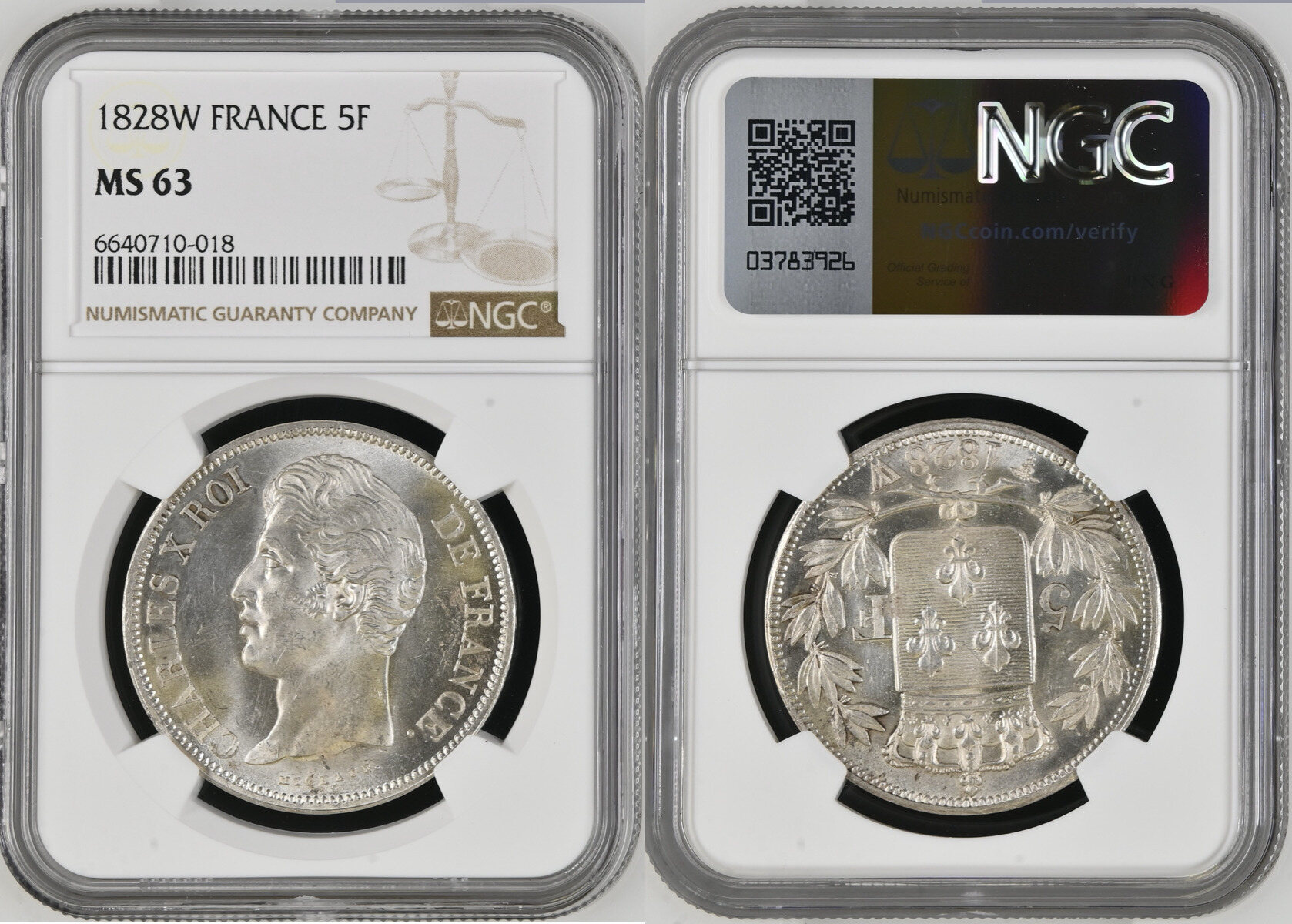 FRANCE Charles X - 5 francs 1828 Lille - NGC MS 63 | MA-Shops