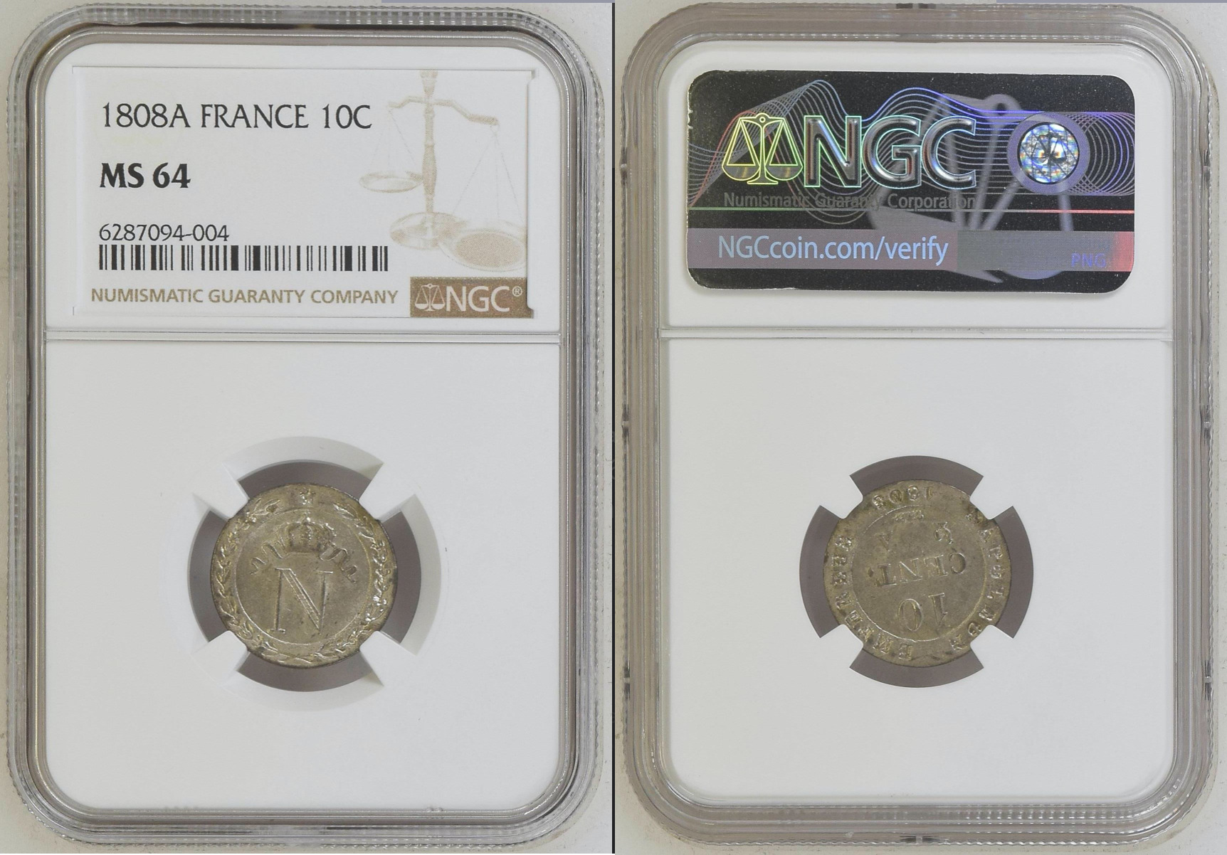 FRANCE 10C 1808A NGC MS 64 | MA-Shops