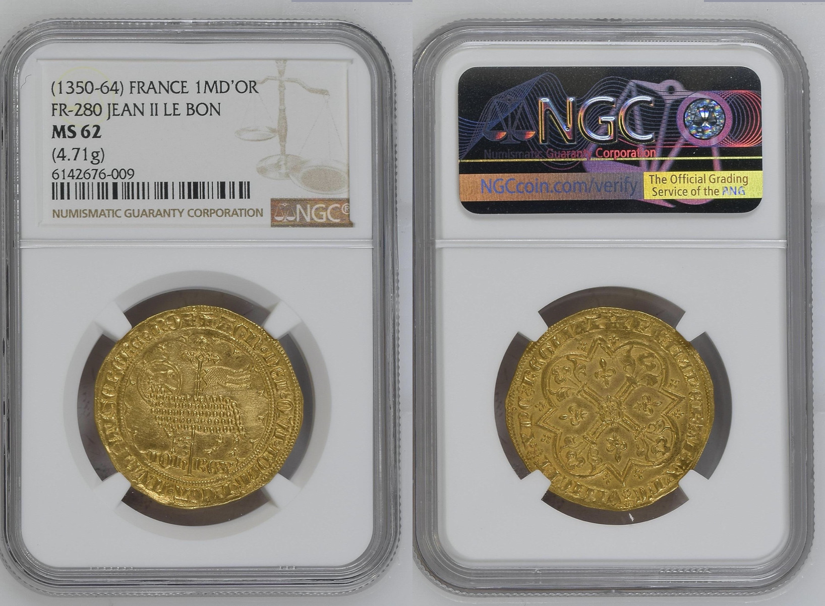 FRANCE 1MD'OR (1350-64) Jean II Le Bon - Mouton d'or - NGC MS 62 ...