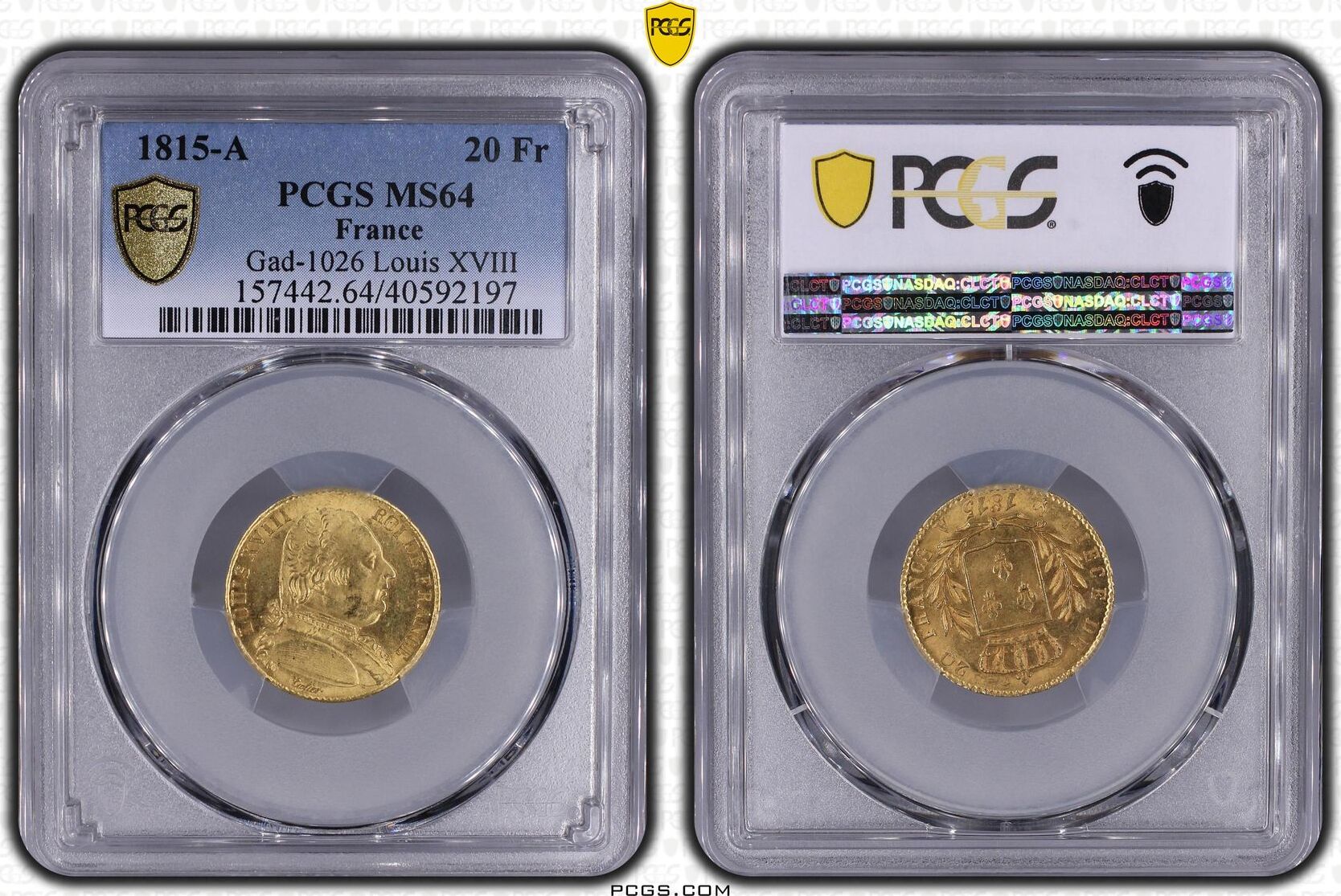 FRANCE Louis XVIII - 20 francs 1815A - PCGS MS 64 | MA-Shops