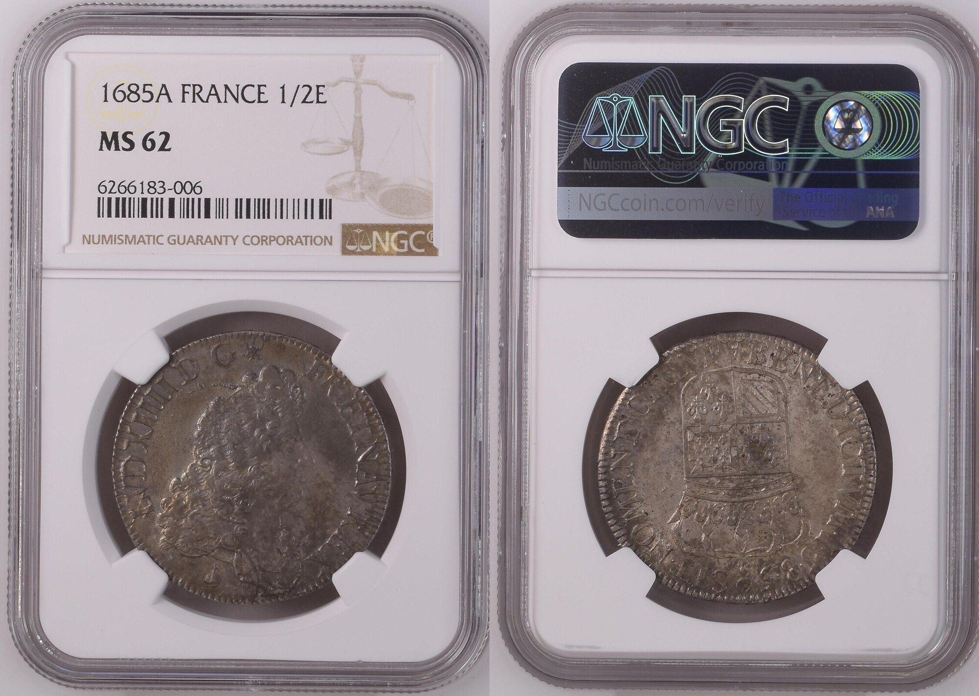 FRANCE Louis XIV - 1/2 Ecu de Flandre 1685 - TOP POP NGC MS 62 | MA-Shops