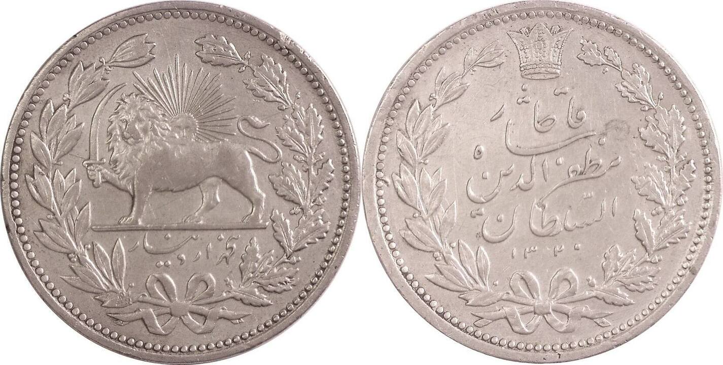 Iran 5000 Dinars 1320/1902 Muzaffar ad Din Shah 1896-1907 ss, Rdf. | MA-Shops