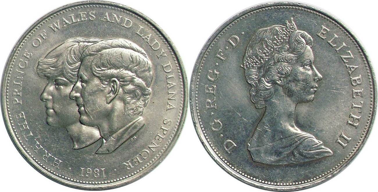 Großbritannien 1 Crown 1981 Hochzeit von Prinz Charles und Lady Diana ...