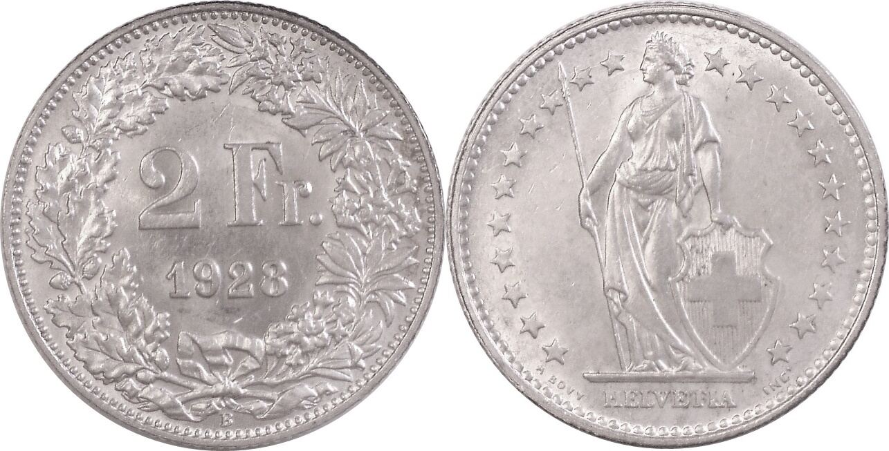 Schweiz 2 Franken 1928 (B) Kursmünze vz | MA-Shops