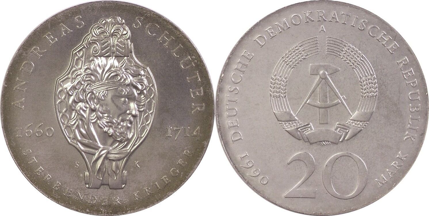 Deutsche Demokratische Republik, DDR 20 Mark 1990 (A) 275. Todestag von ...