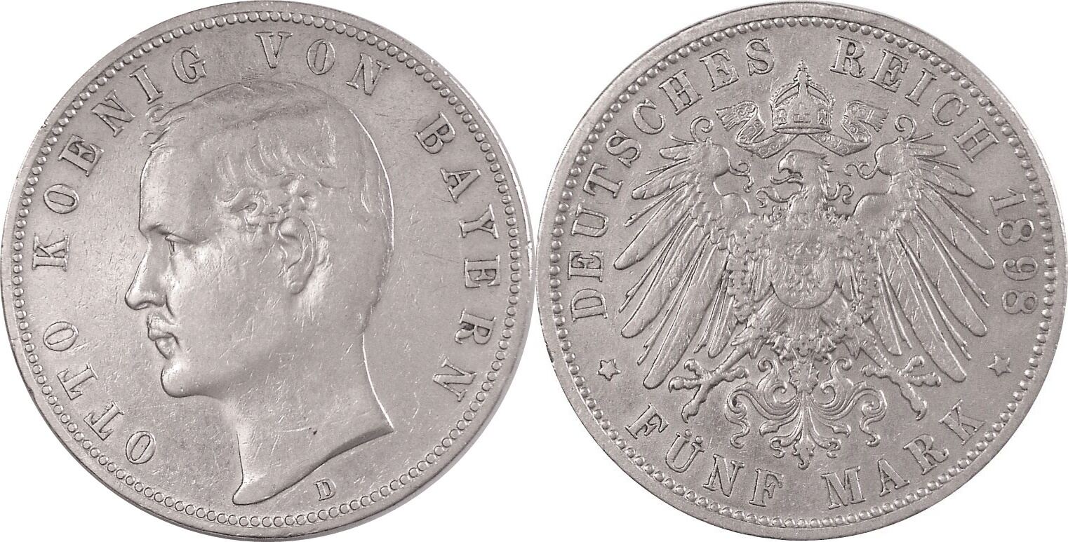 Deutschland/ Kaiserreich Bayern 5 Mark 1898 (D) Otto 1886 - 1913 ss ...