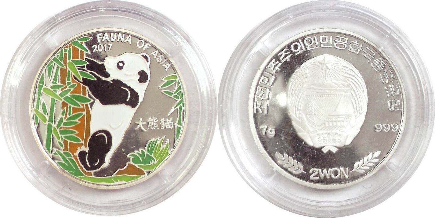 Nordkorea 2 Won 2017 Asiatische Tierwelt (Panda in Farbe) PP gekapselt ...