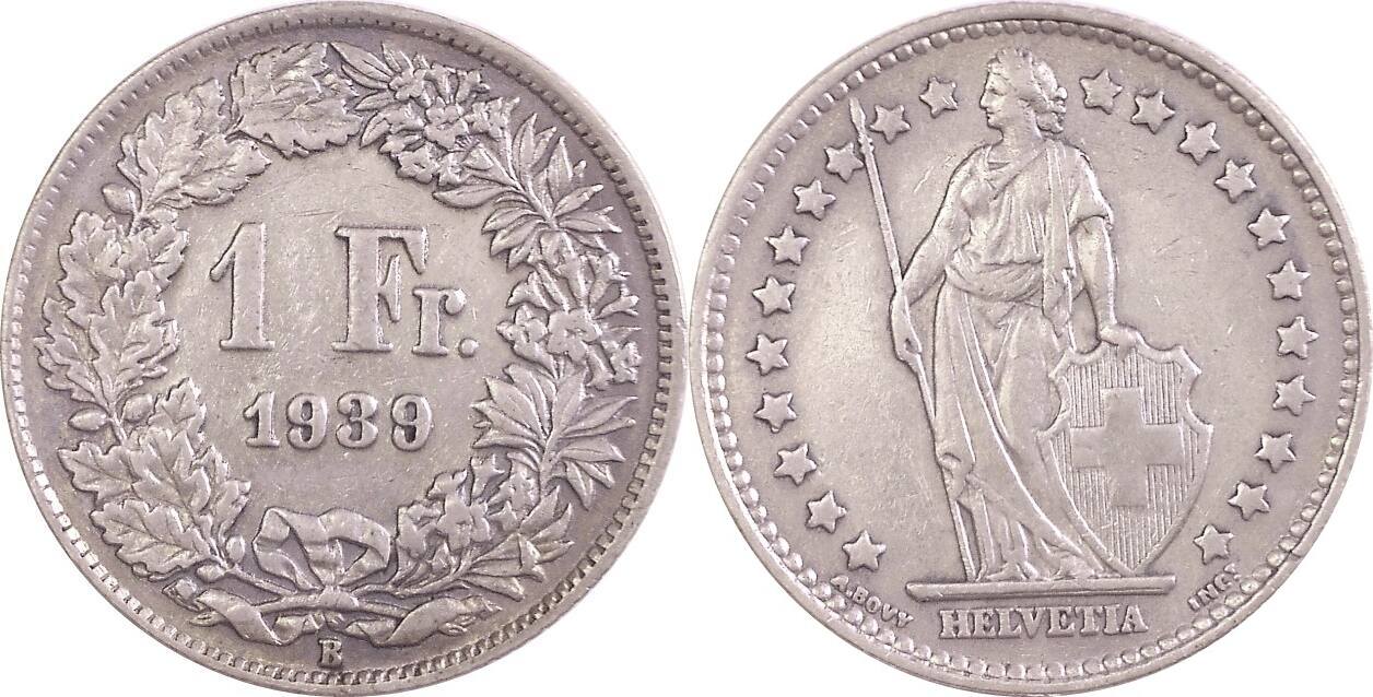 Schweiz 1 Franken 1939 (B) Kursmünze vz | MA-Shops