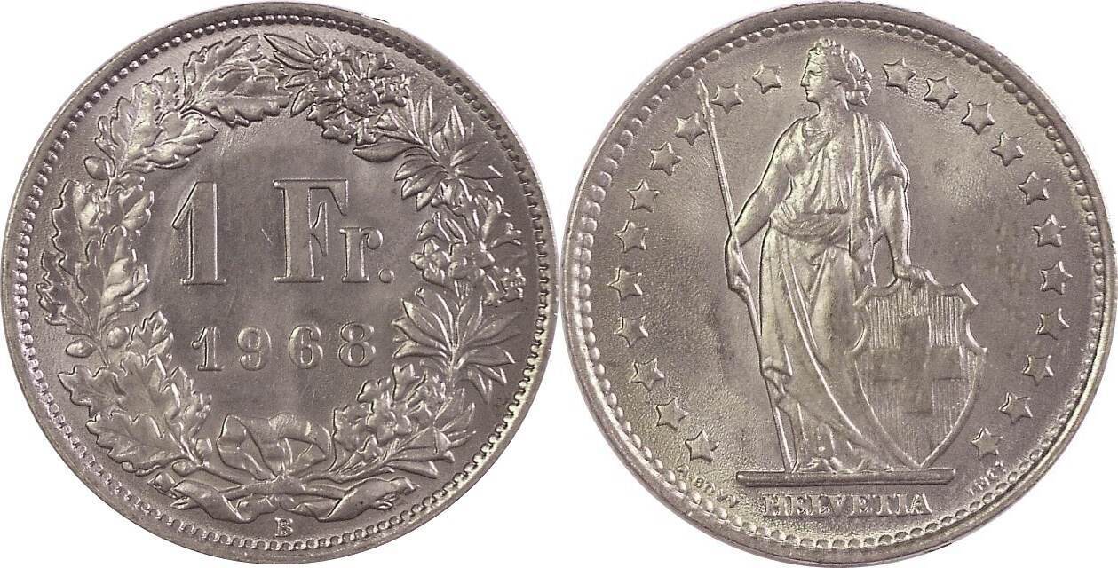 Schweiz 1 Franken 1968 (B) Kursmünze vz | MA-Shops