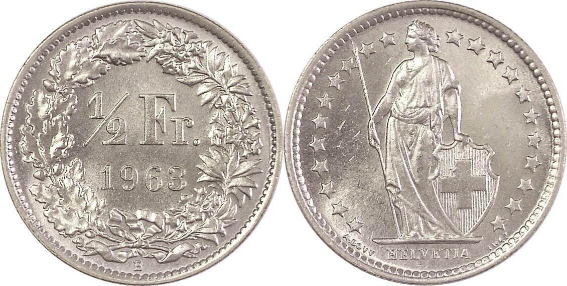 Schweiz 1/2 Franken 1963 (B) Kursmünze vz | MA-Shops