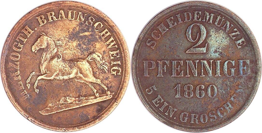 Deutschland/ Kaiserreich Braunschweig (Herzogtum) 2 Pfennige 1860 ...