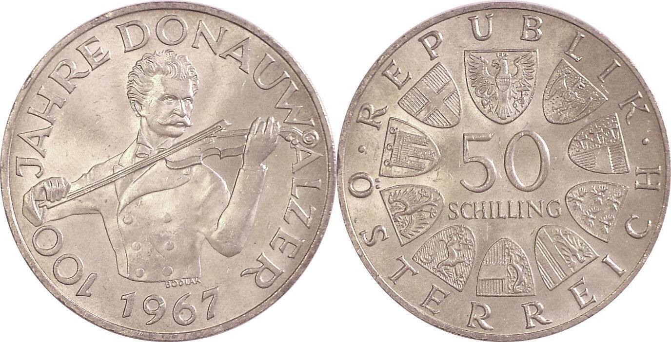 Österreich, Austria 50 Schilling 1967 100 Jahre Donauwalzer von Johann Strauss jr. ss, kl. Rdf ...