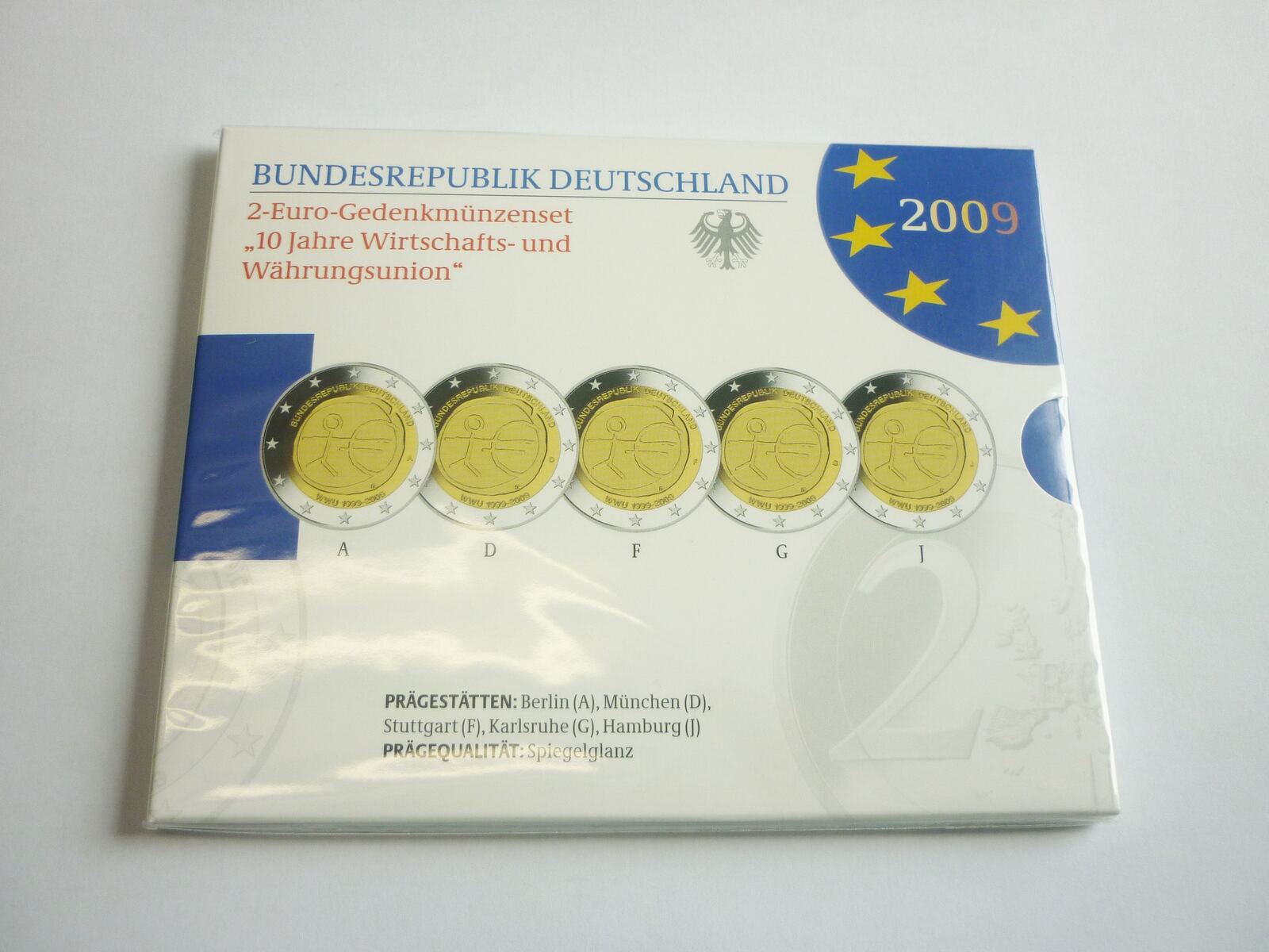 Deutschland, BRD, Germany 5 x 2 Euro 2009 Gedenkmünzen Set - 10 Jahre ...