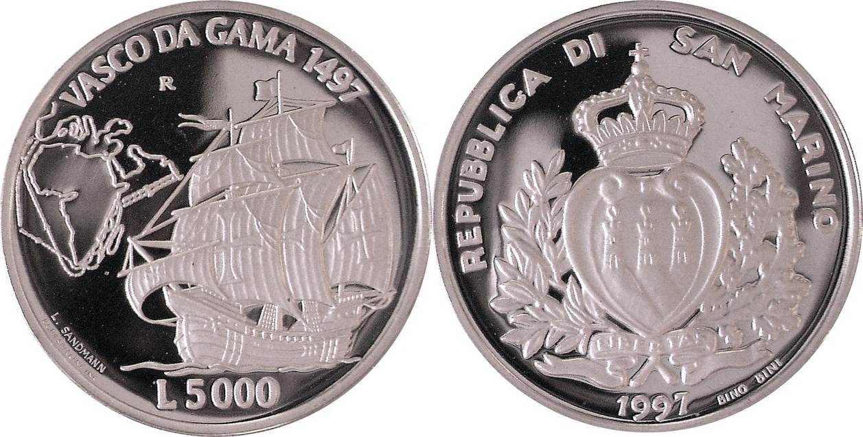 San Marino 5000 Lire 1997 Zeitalter der Entdeckungen (Vasco da Gama) PP ...
