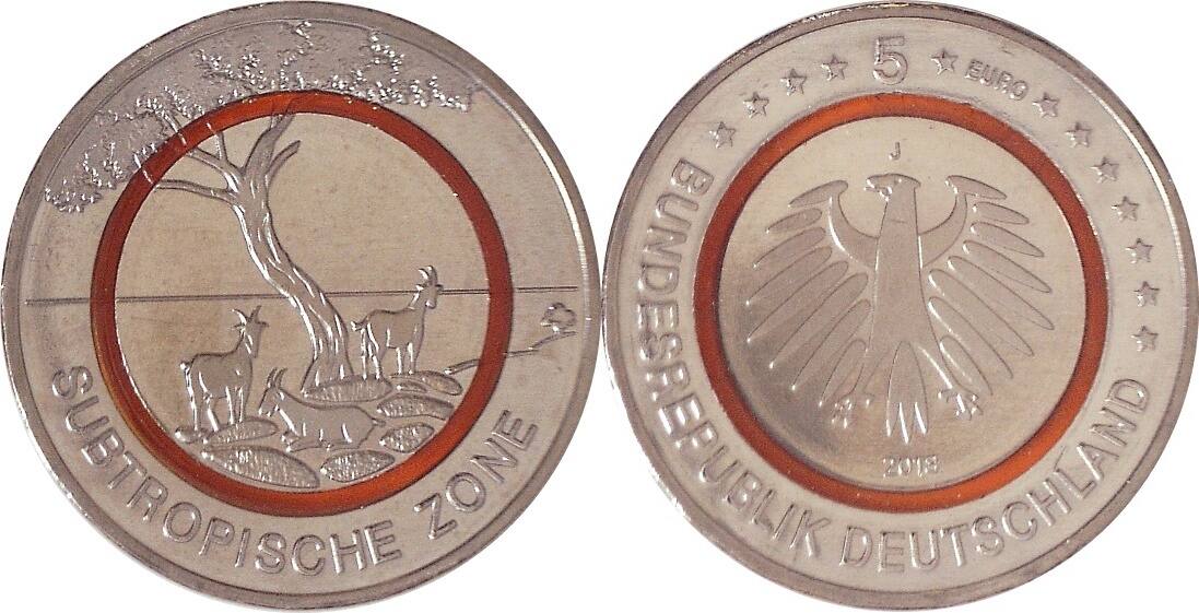 Deutschland, BRD, Germany 5 Euro 2018 (J) Subtropische Zone prfr. | MA ...