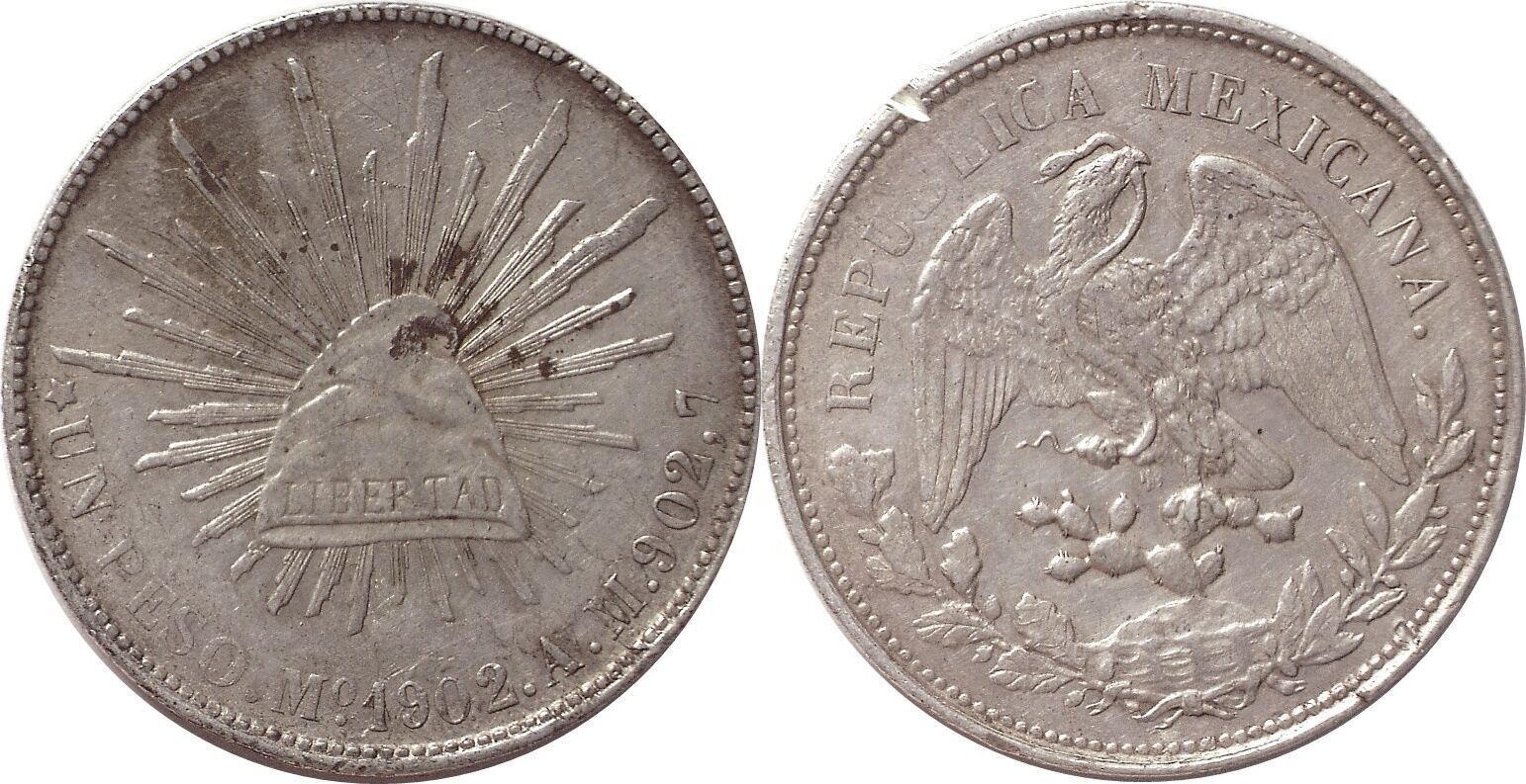 Mexico 1 Peso 1902 Strahlende Freiheitsmütze ss, Randkerben | MA-Shops