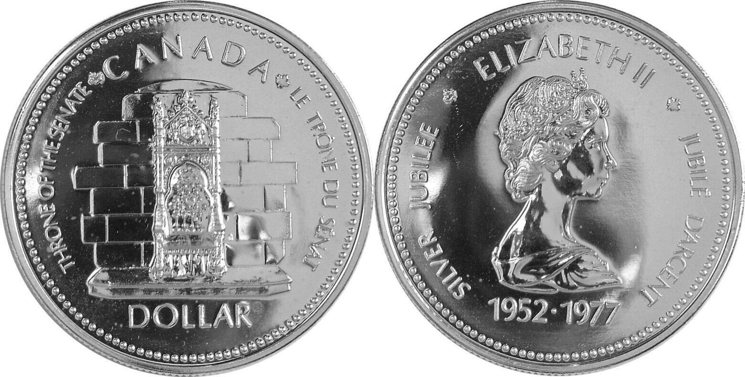 Kanada, Canada 1 Dollar 1977 25. Jahrestag d. Thronbesteigung v. Königin Elizabeth II. (Throne ...