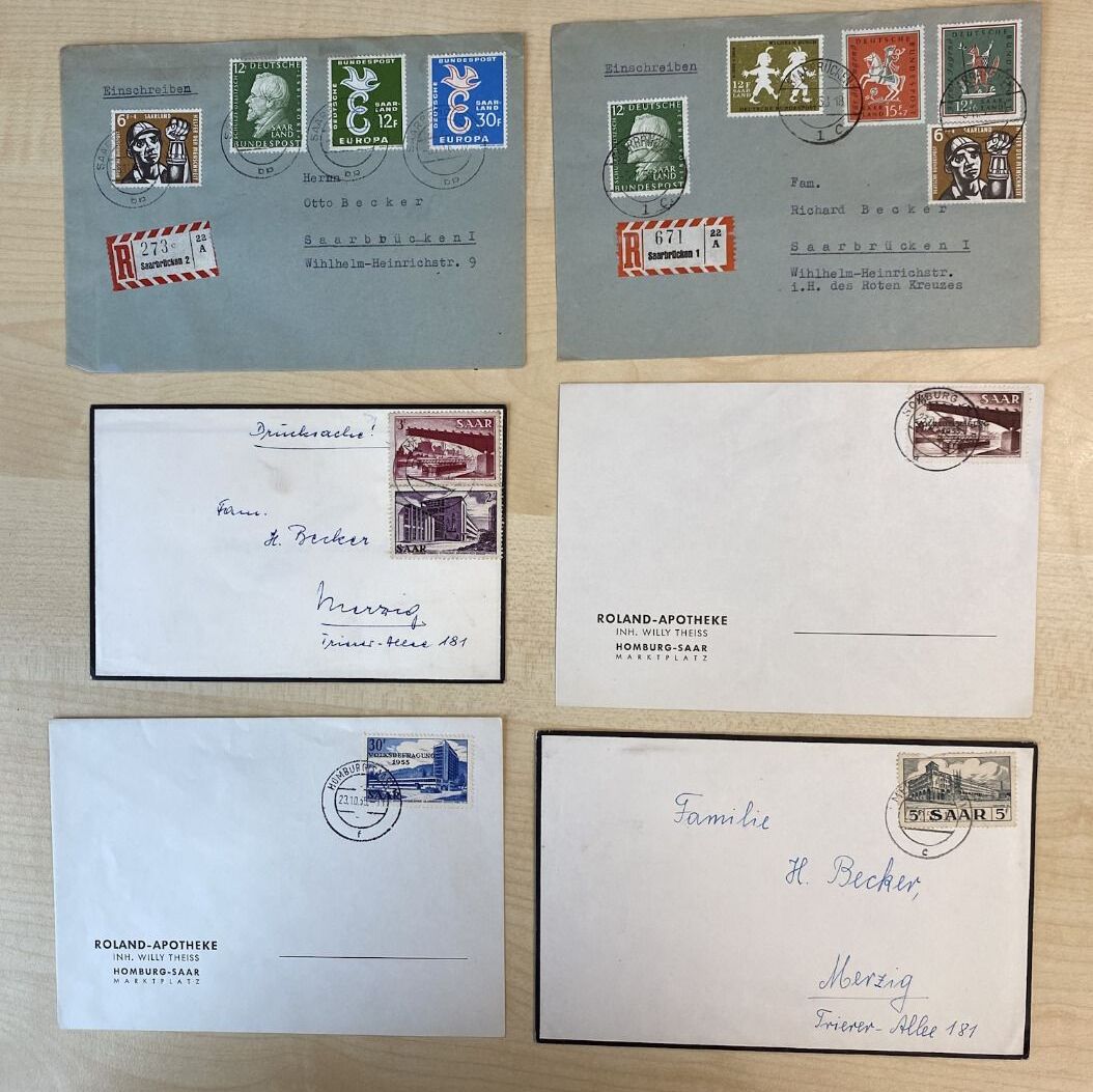 Deutschland ab 1945 Saarland, 6 verschiedene Belege als Posten | MA-Shops