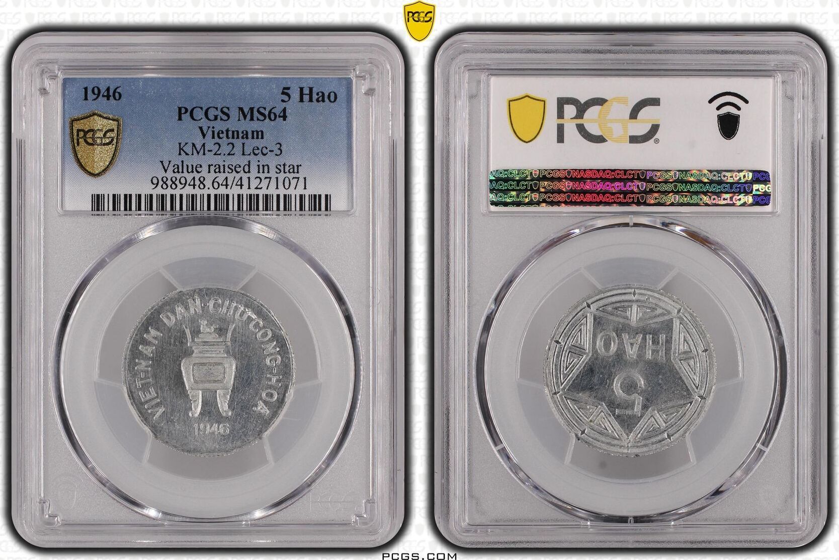 Vietnam 5 Hao 1946 KM-2.2 Lec-3 Value raised in star PCGS MS64 | MA-Shops
