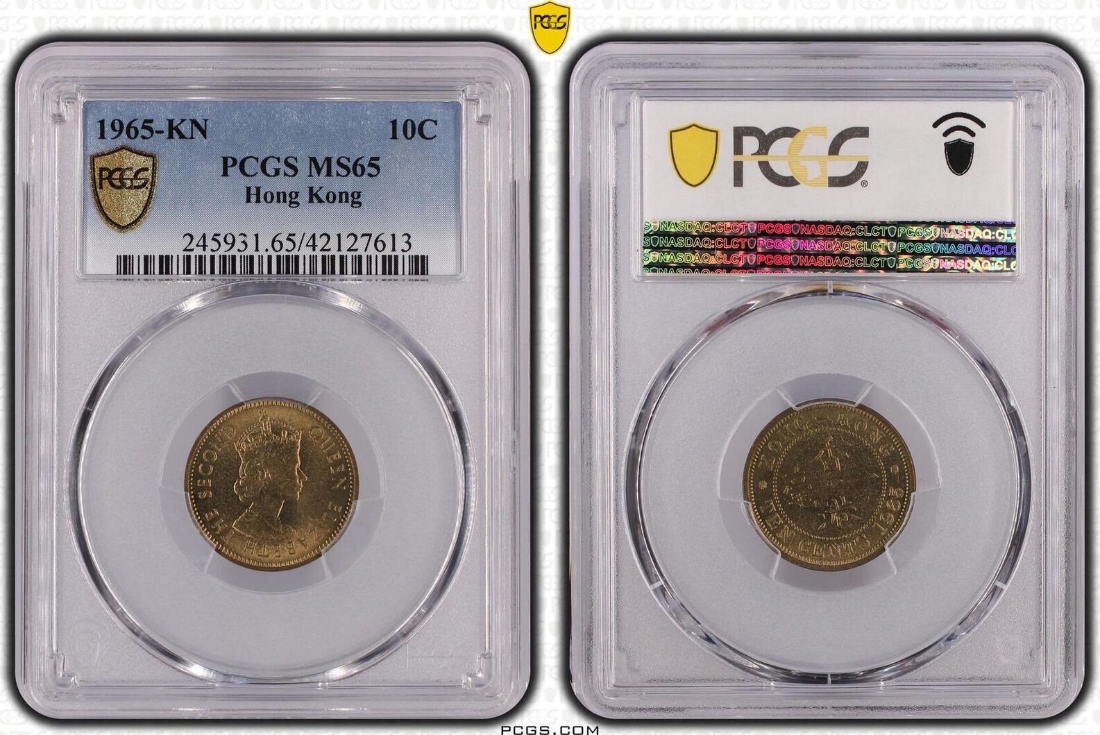 Hong Kong 10C 1965-KN Elizabeth II PCGS MS65 | MA-Shops