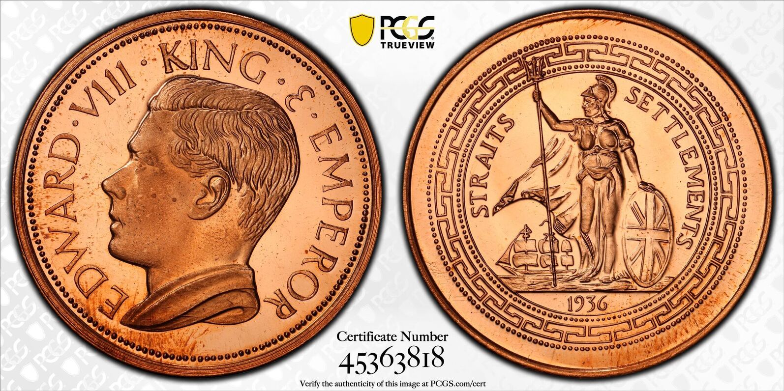 Straits Settlements 1984 1936 Medal FM67 Edward VIII Fantasy PE Var ...