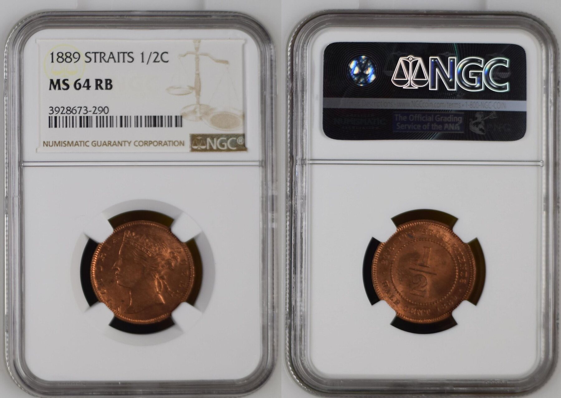 1/2C Straits Settlements Victoria 1889 NGC MS 64 RB | MA-Shops