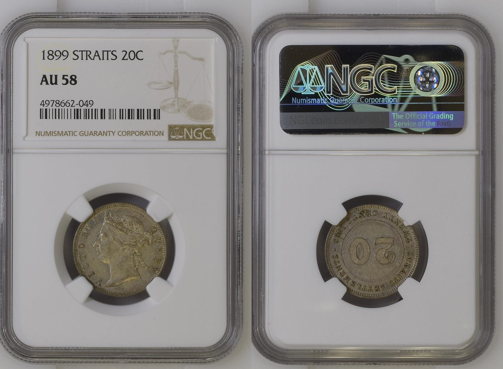 STRAITS 20C 1899 NGC AU 58 | MA-Shops