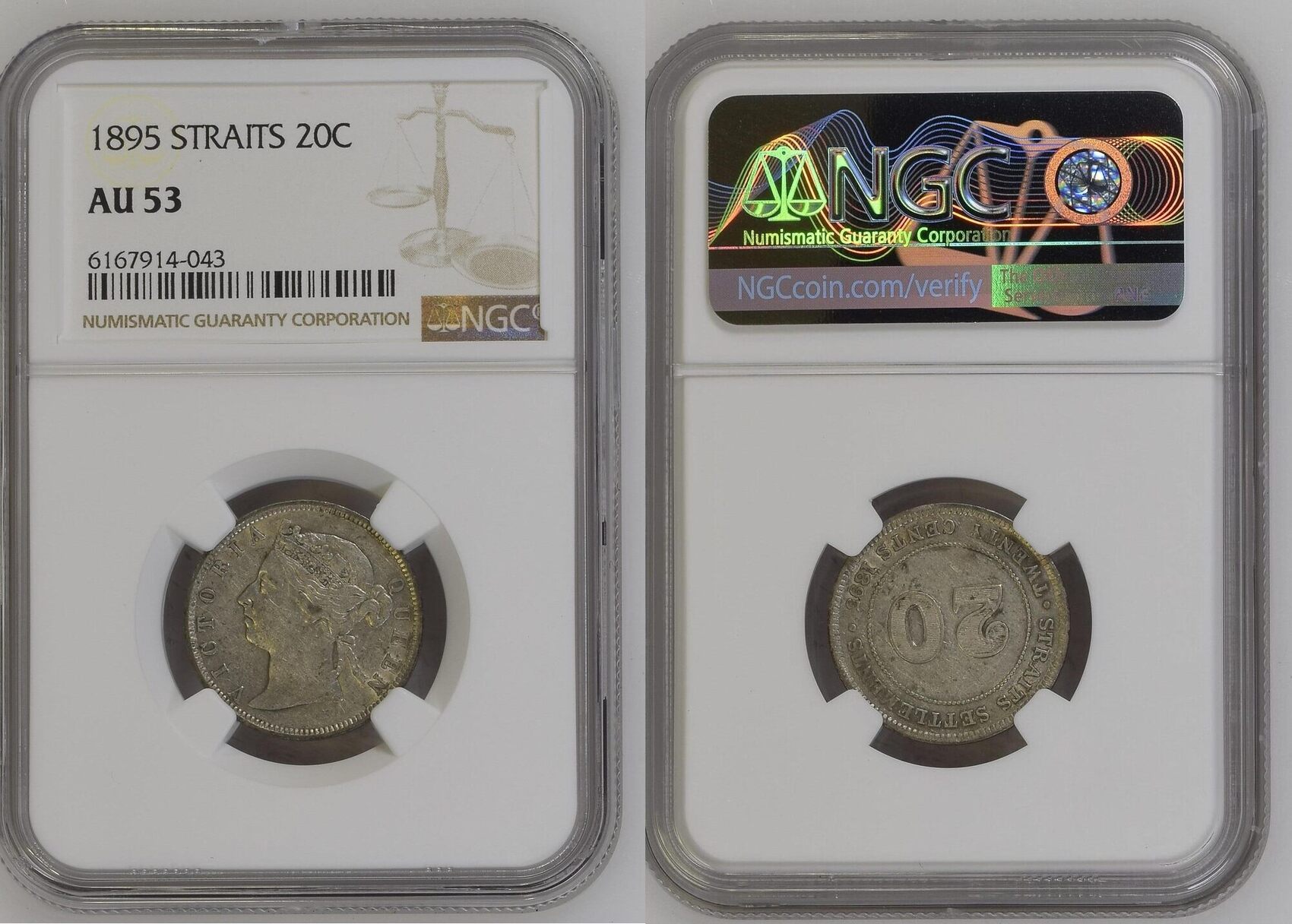 STRAITS 20C 1895 NGC AU 53 | MA-Shops
