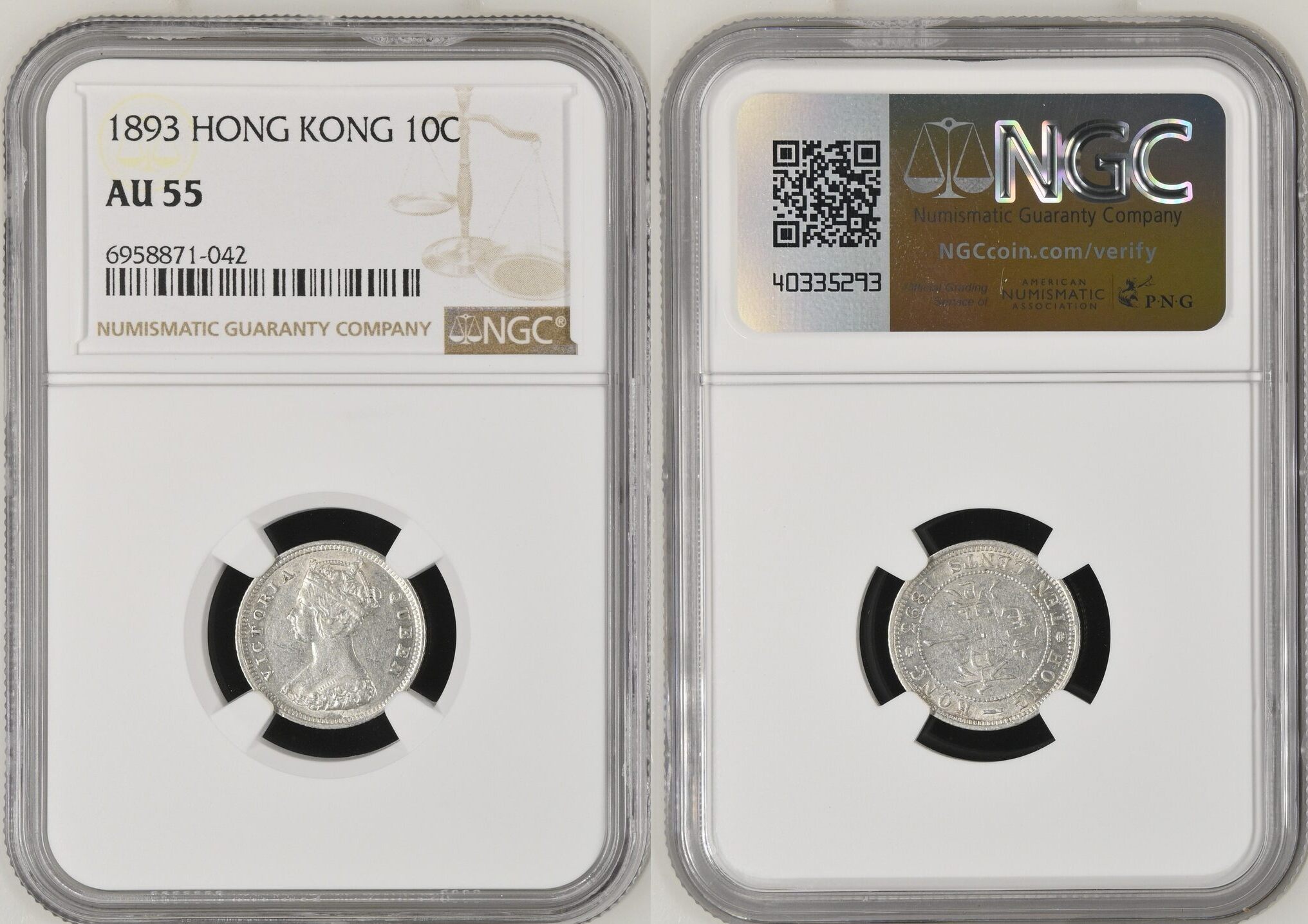 HONG KONG 10C 1893 NGC AU 55 | MA-Shops
