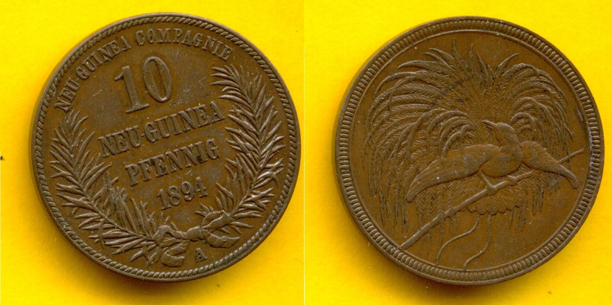 Deutsch-Neuguinea 10 Pfennig 1894 Paradisvogel vz | MA-Shops