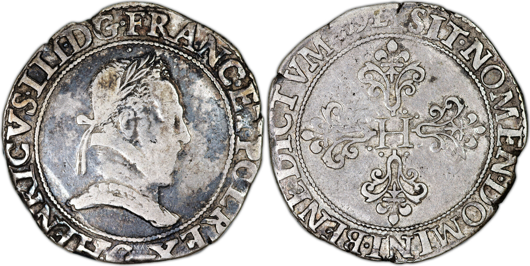 Franc au col plat Coin France - Henri III - Franc Col Plat - 1579 O ...