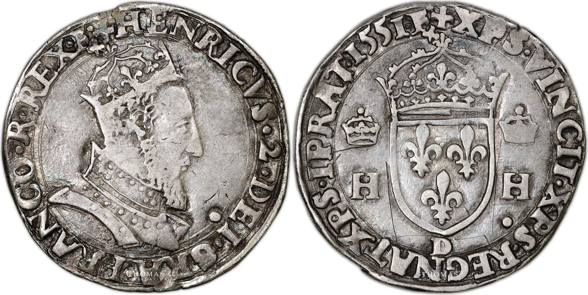 Monnaie France - Henri II - Teston à la tête Couronnée - 1551 D Lyon ...