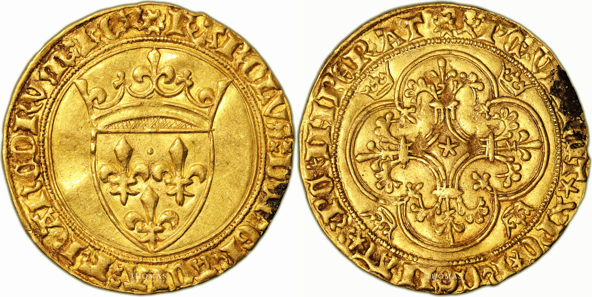 Écu d'or 1380-1422 Coin - France Charles VI - Gold Ecu d'or à la ...