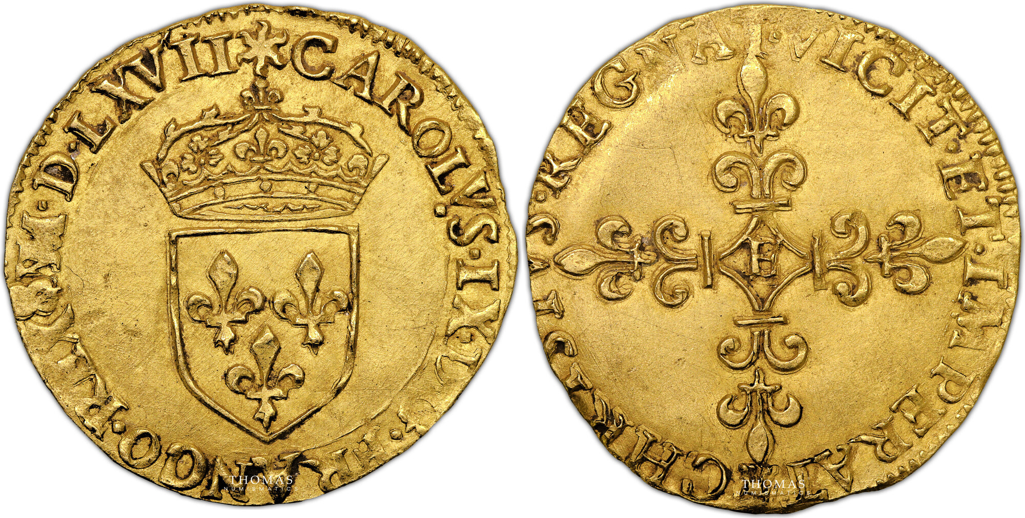 Coin France - Charles IX - gold - Écu d'or au Soleil - First Type ...