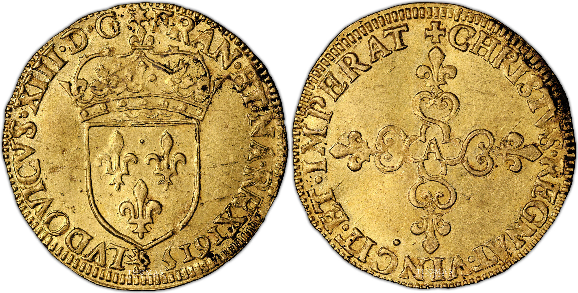 Coin France - Louis XIII - Gold - Écu d'or au Soleil - 1615 A Paris ...